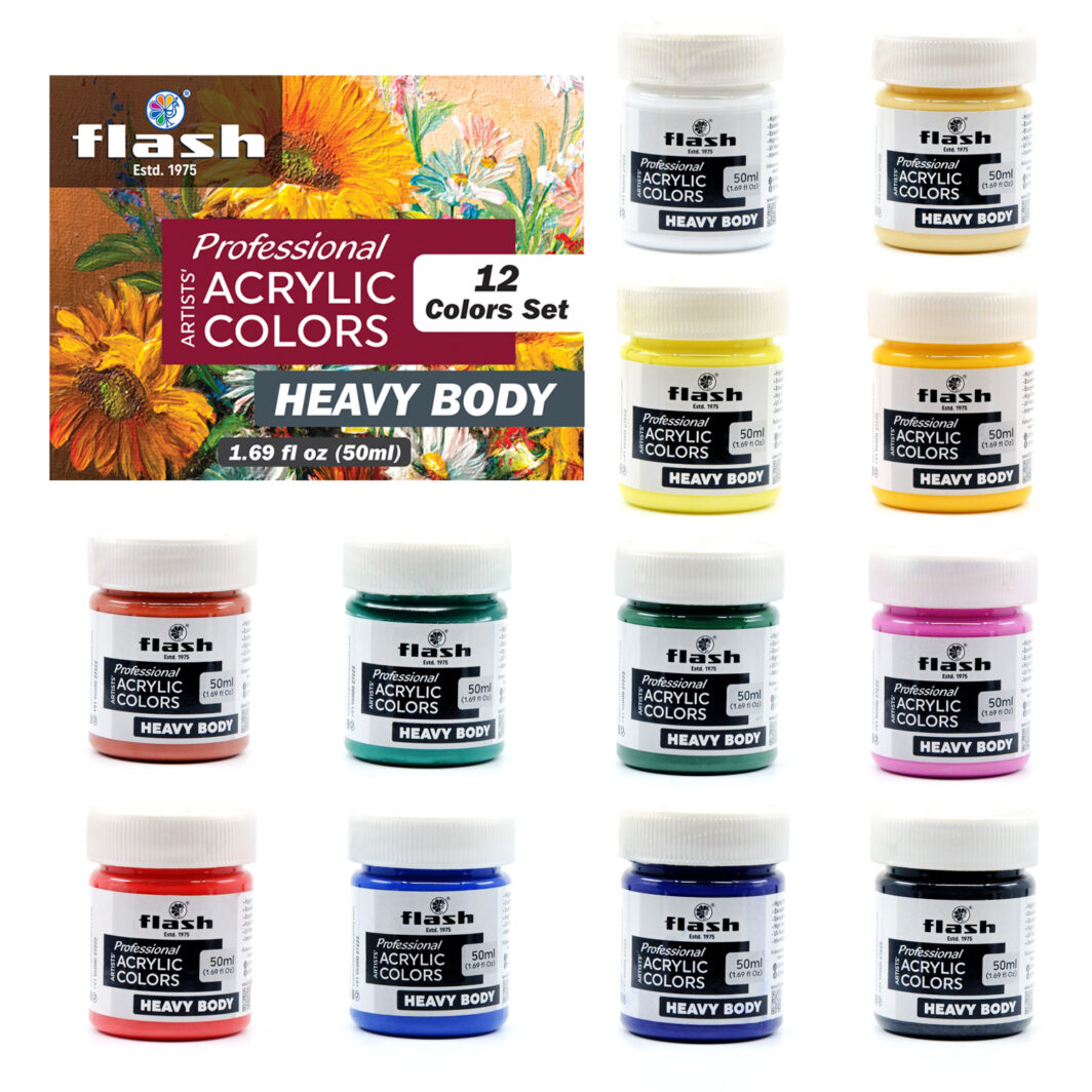 Heavy Body Acrylic Set | 12 Colors | 50 ml Each (50 ml x 12 Shades ...